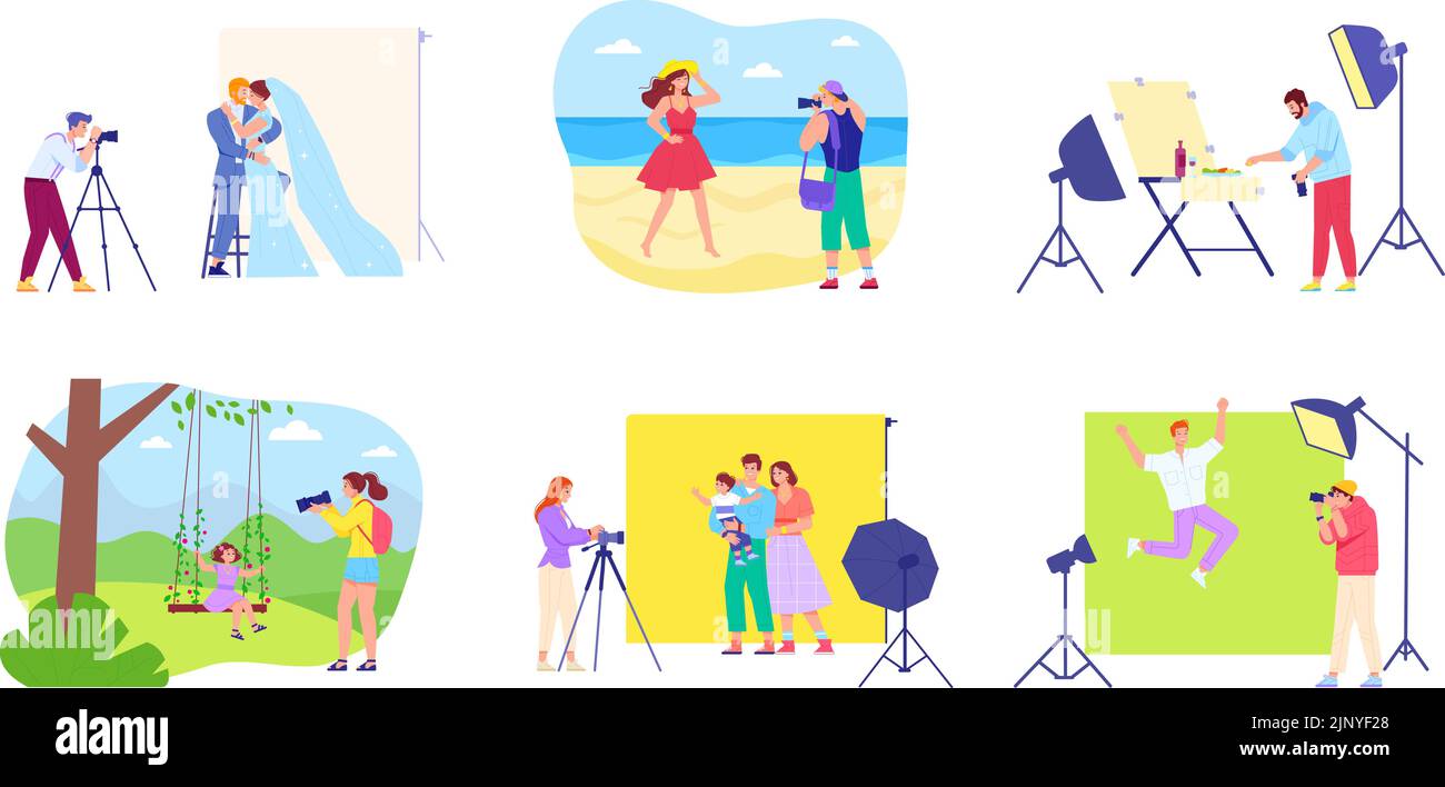 Photographers and models. Photographer shoot model poses on street or ...