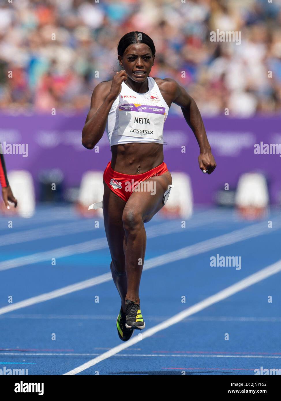Daryll Neita of England competing in the women’s 100m heats at the ...