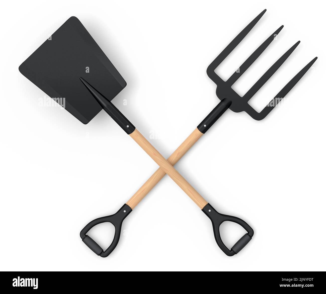 Set of garden pitchfork and shovel with wooden handle for harvesting ...