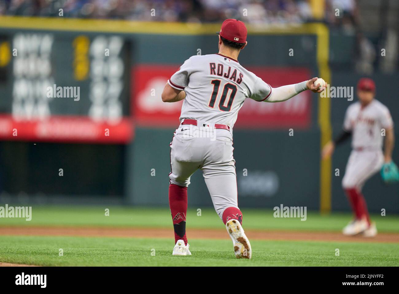 August 13 2022: Arizona third baseman Josh Rojas (10) makes a play ...