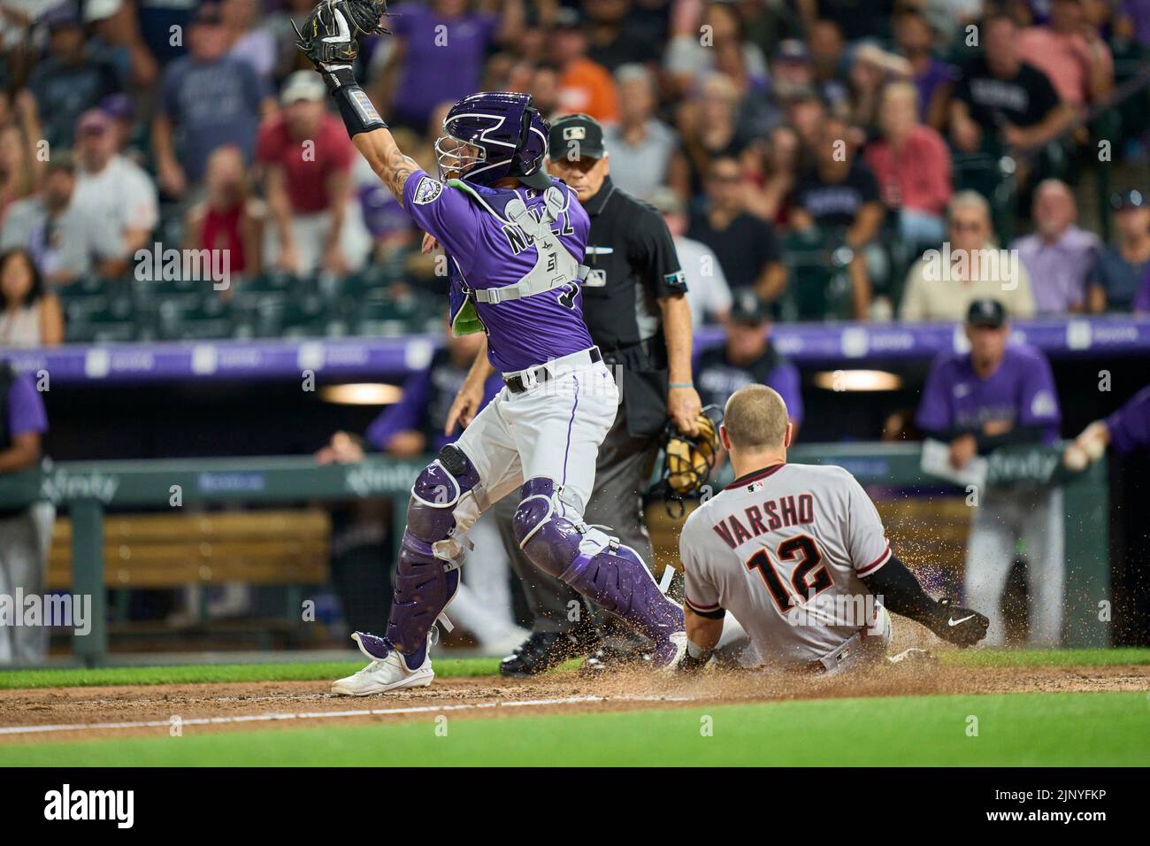August 13 2022: Arizona right fielder Daulton Varsho (12) hits an ...
