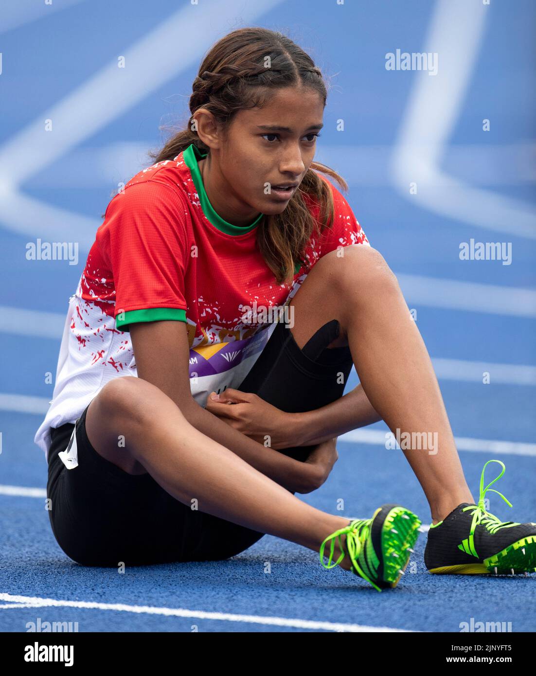 Mariyam Ru Ya Ali of the Maldives competing in the women’s 100m heats ...