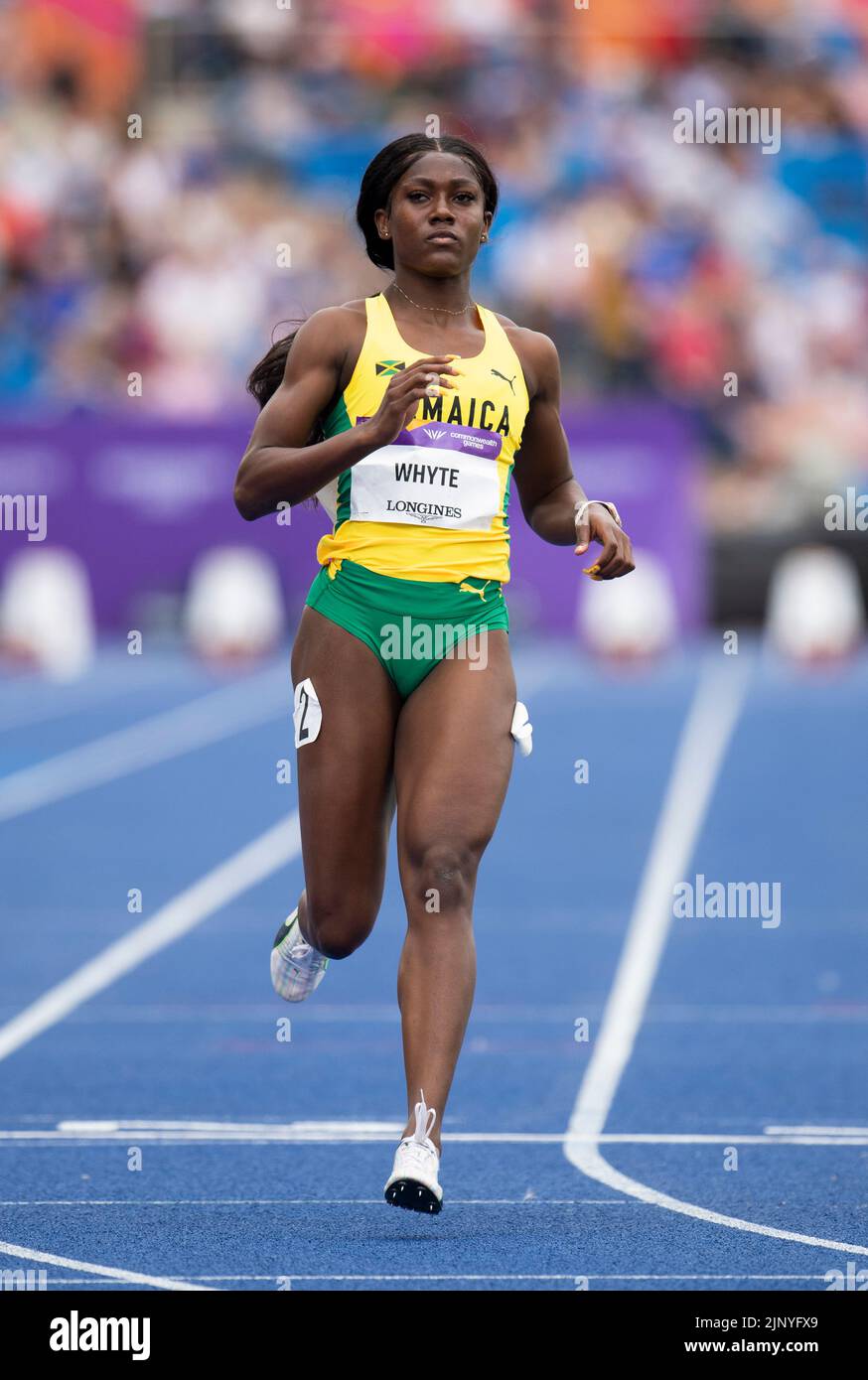 Natalliah Whyte of Jamaica competing in the women’s 100m heats at the ...