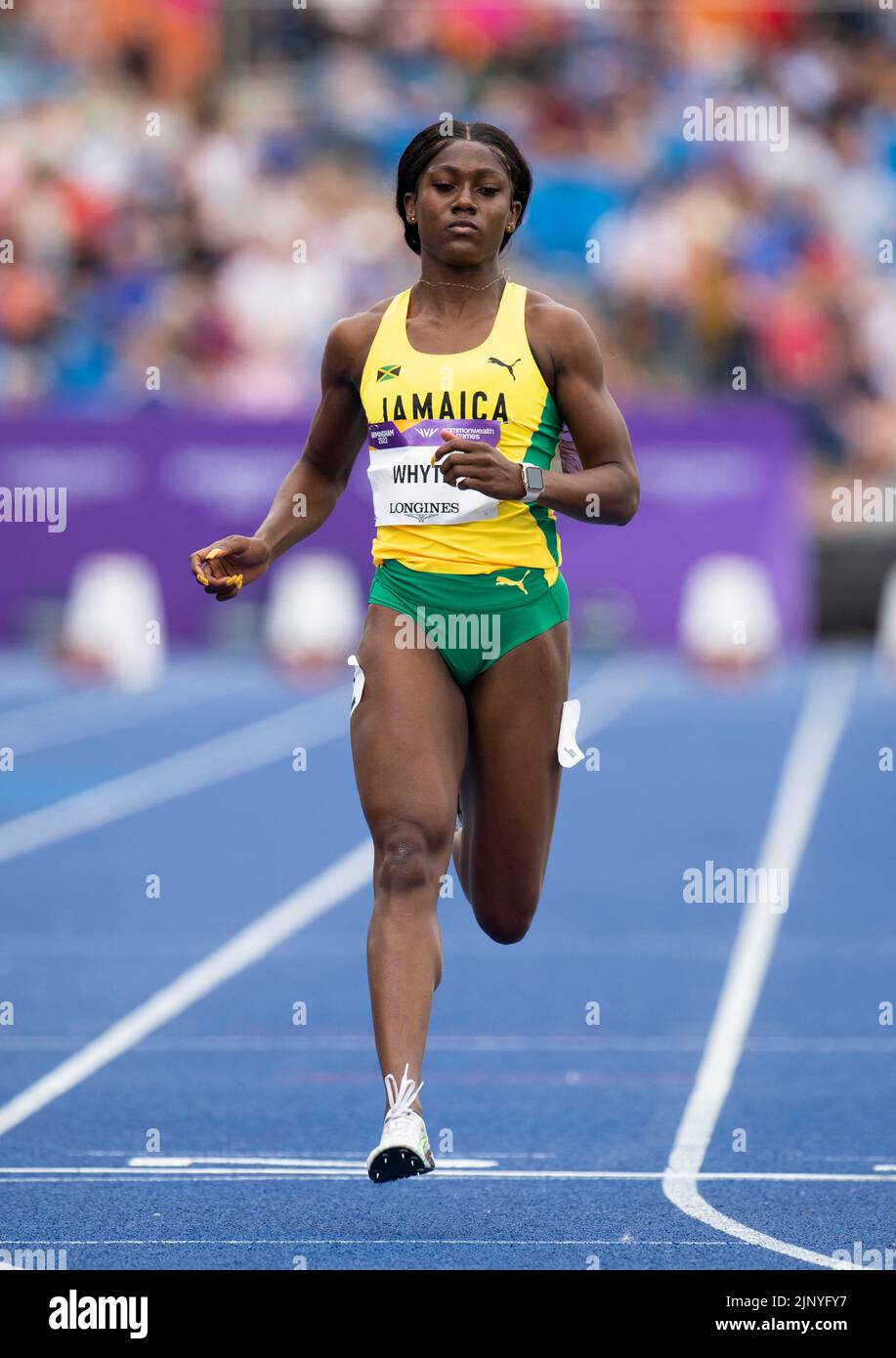 Natalliah Whyte of Jamaica competing in the women’s 100m heats at the ...
