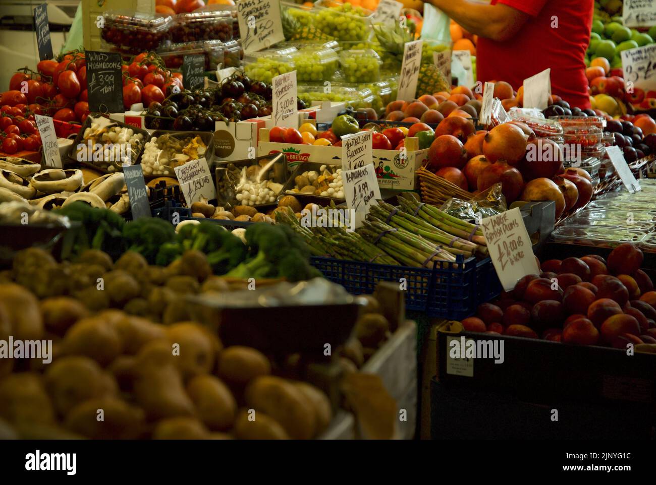 Fresh fruit and vegetables for sale in grocery stall, UK Stock Photo ...