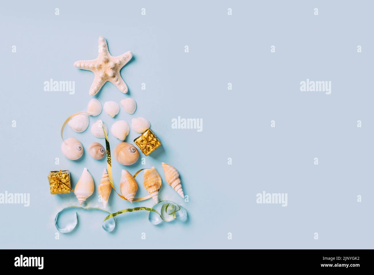 Christmas tree from sea shells, starfish alternative decoration blue ...