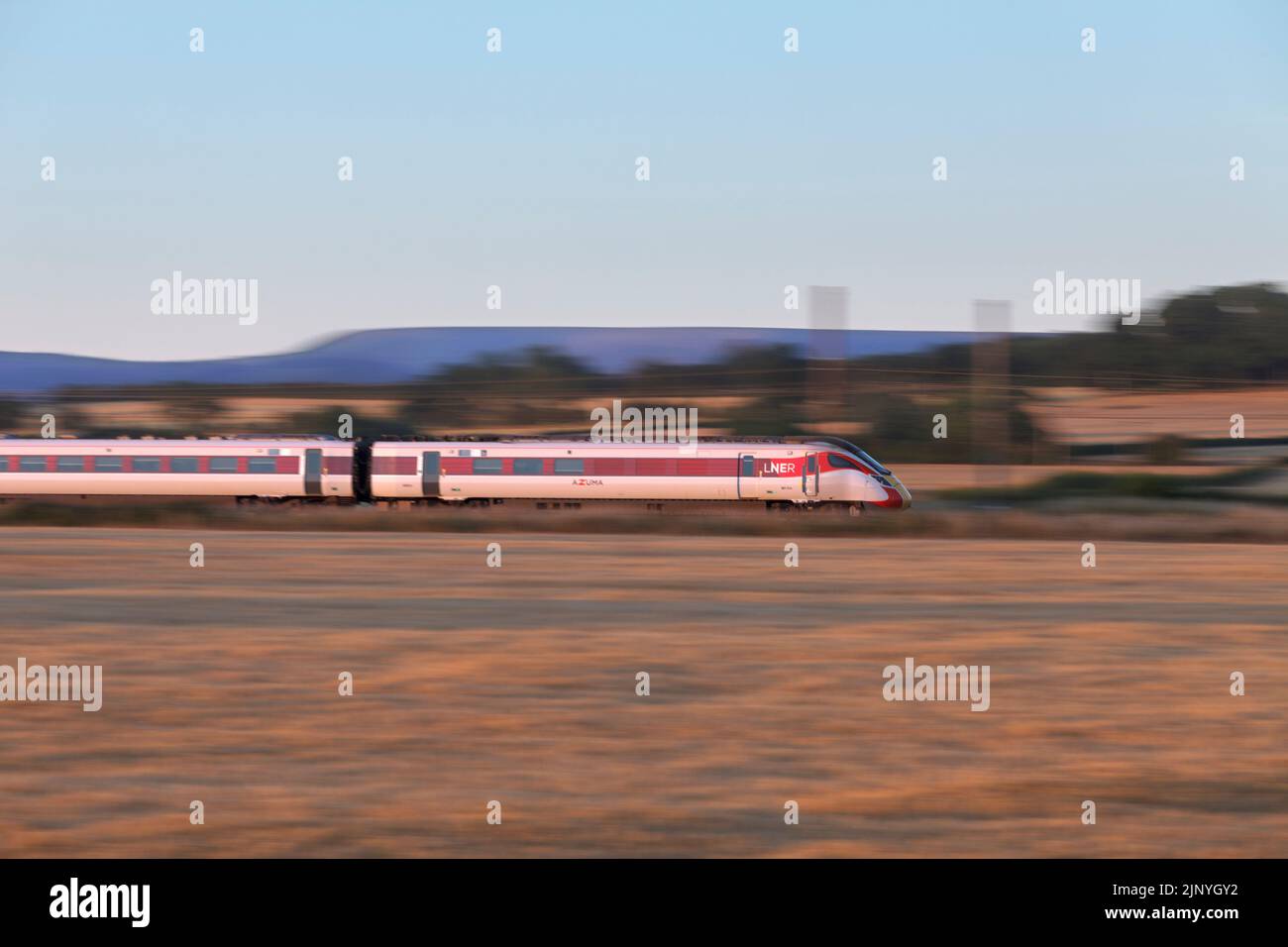 LNER Hitachi IEP Azuma train panned speeding along the east coast ...