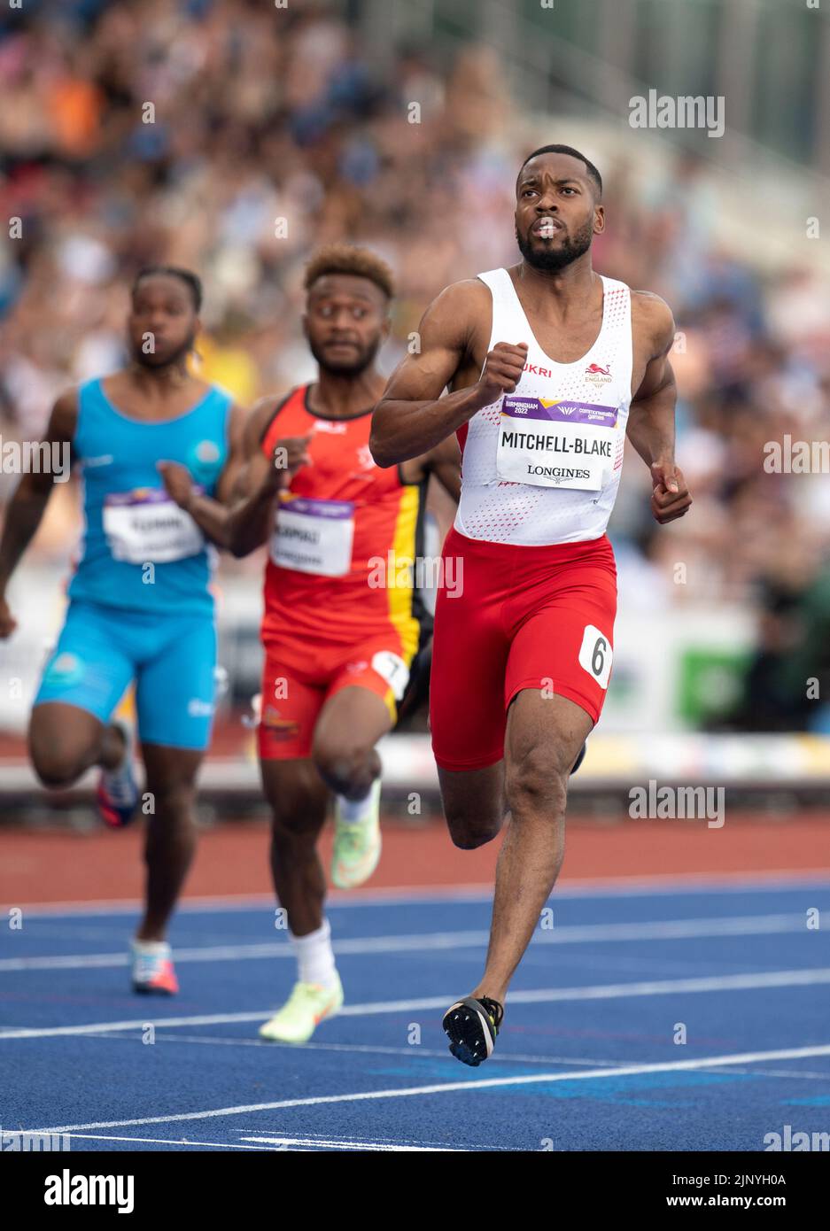 Nethaneel Mitchell-Blake of England competing in the men’s 100m heats ...