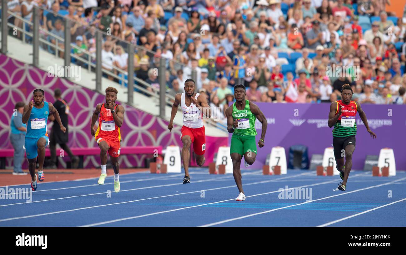 Nethaneel Mitchell-Blake of England competing in the men’s 100m heats ...