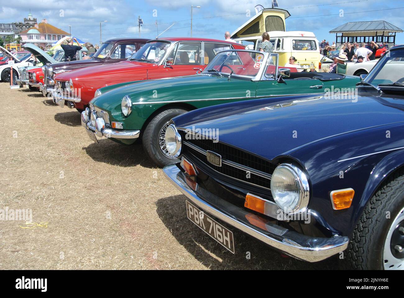 A line of classic cars parked on display at the English Riviera classic ...