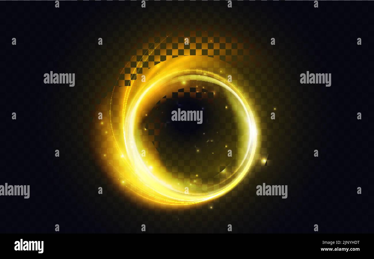 Golden yellow flare circle, glowing light effect vector illustration. Glow energy shape ...
