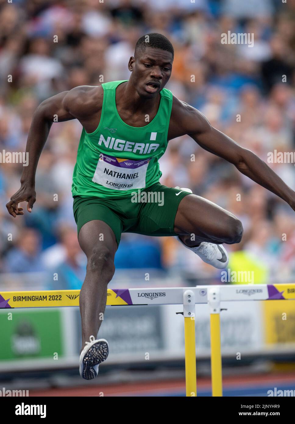 Ezekiel Nathaniel of Nigeria competing in the men’s 400m hurdles at the ...