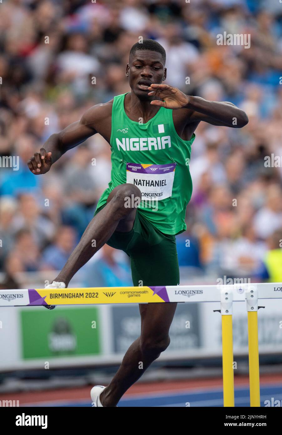 Ezekiel Nathaniel of Nigeria competing in the men’s 400m hurdles at the ...