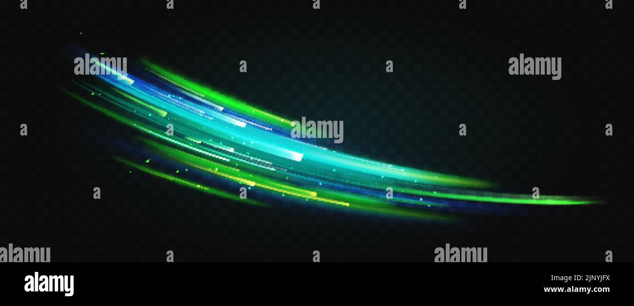 Azure blue green light abstract effect, curve shape neon speed motion ...