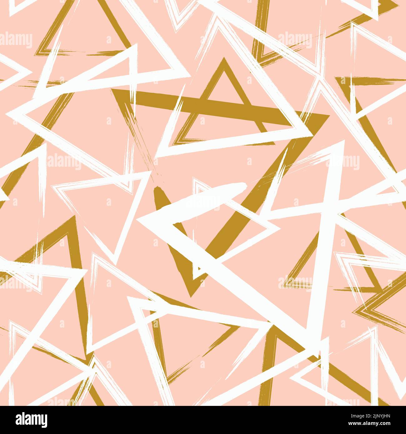Seamless geometric gold pink tribal triangle. Hand drawn brush pastel background pattern in ...