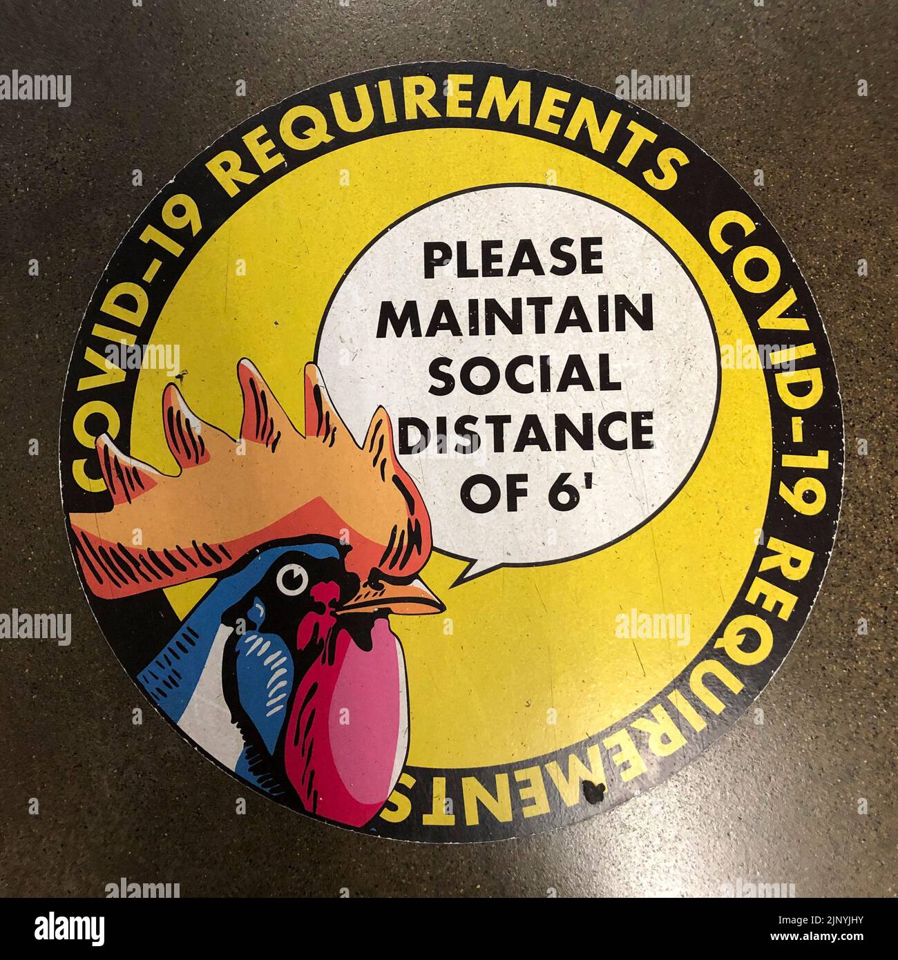 Covid-19 distance warning sign in North Market, Columbus, Ohio, USA ...