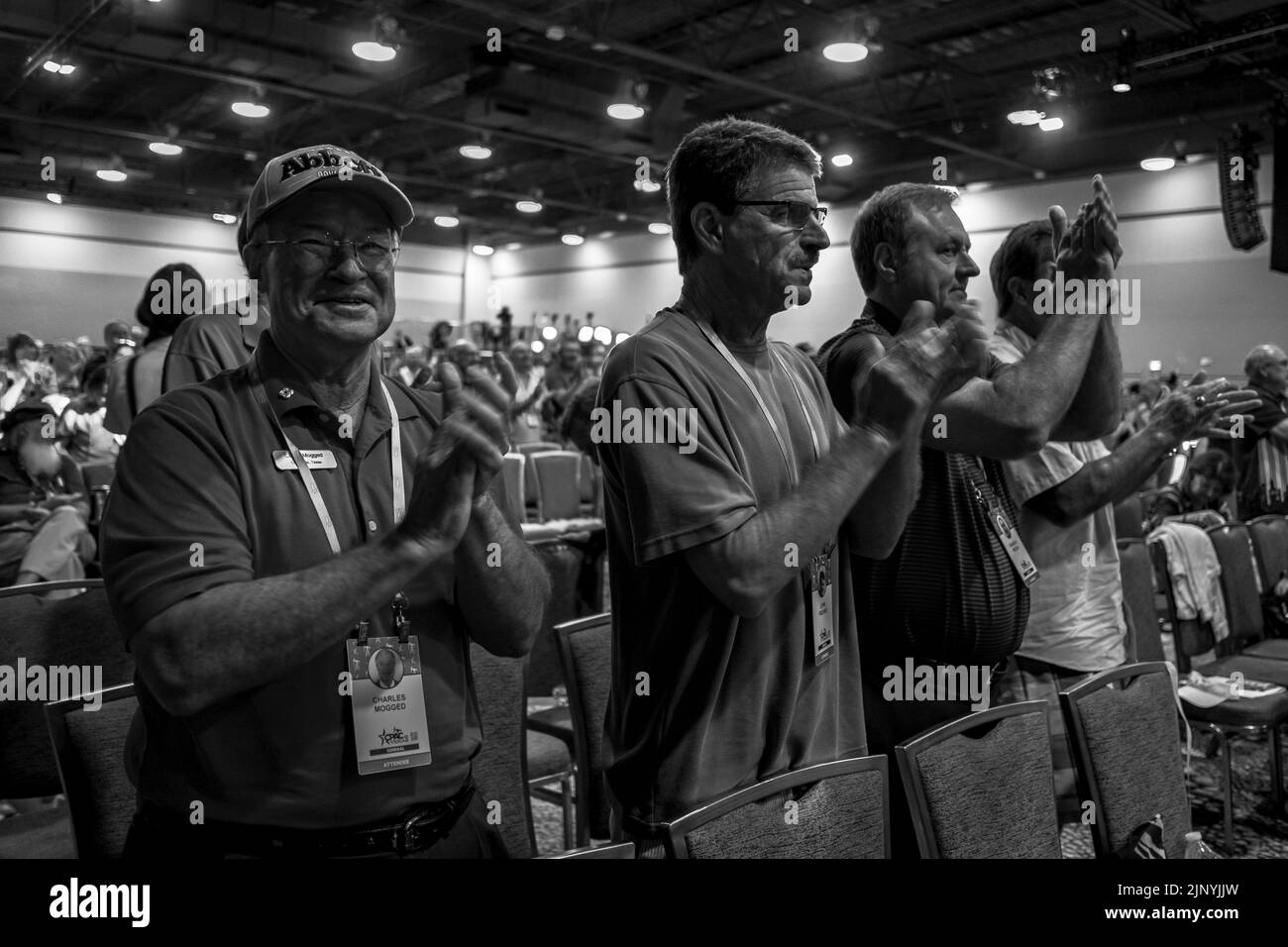 Dallas, Texas, USA. 14th Aug, 2022. People applause as a guest speaker ...