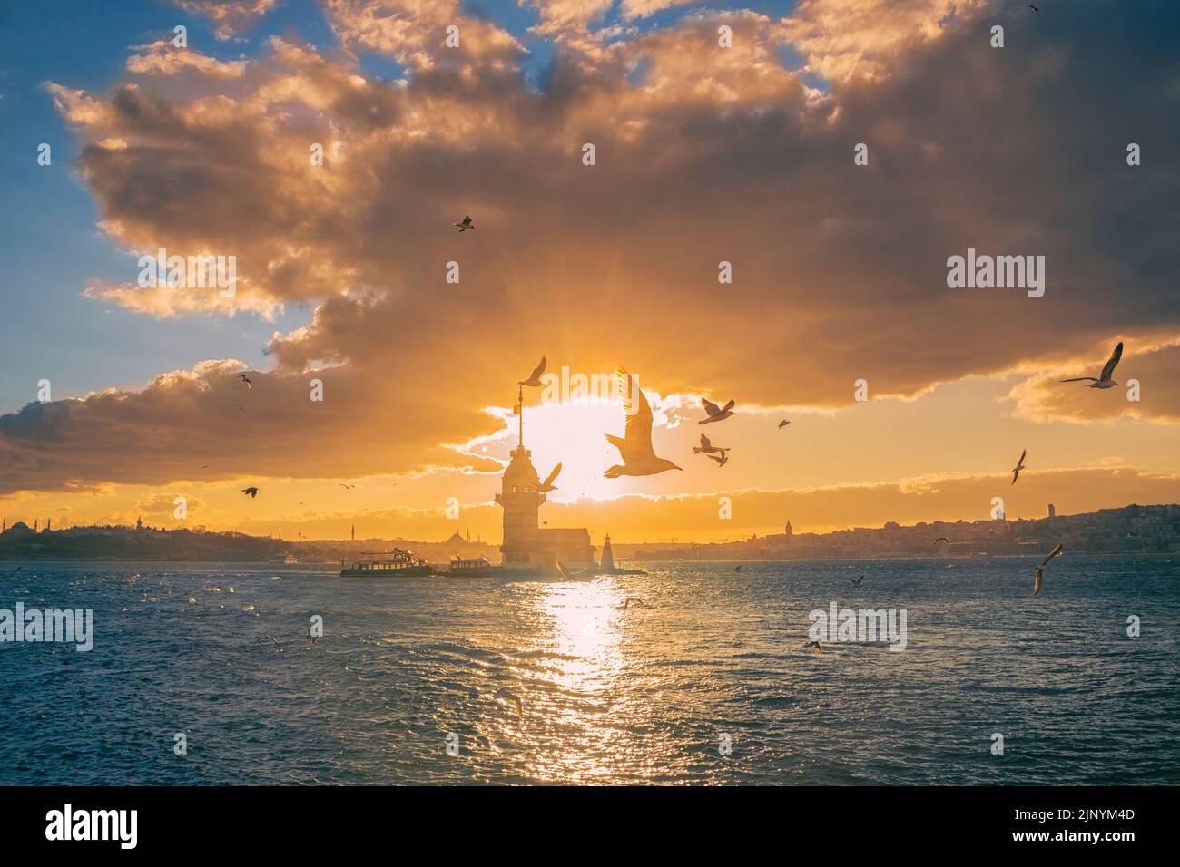 Awesome sunset at Maiden Tower. An iconic landmark on Istanbul's ...
