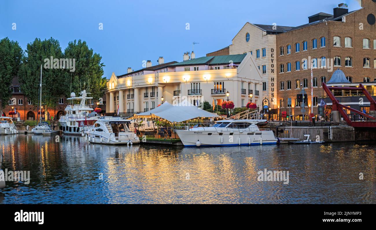 St Katherines Dock, London, 2022. Luxury boats and yachts are moored in ...