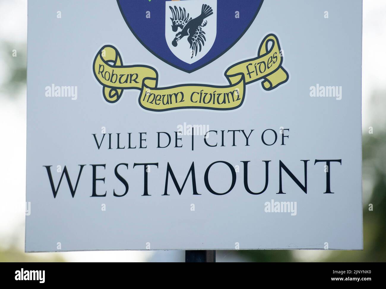 A sign for the bilingual city of Westmount is shown in Westmount on the ...