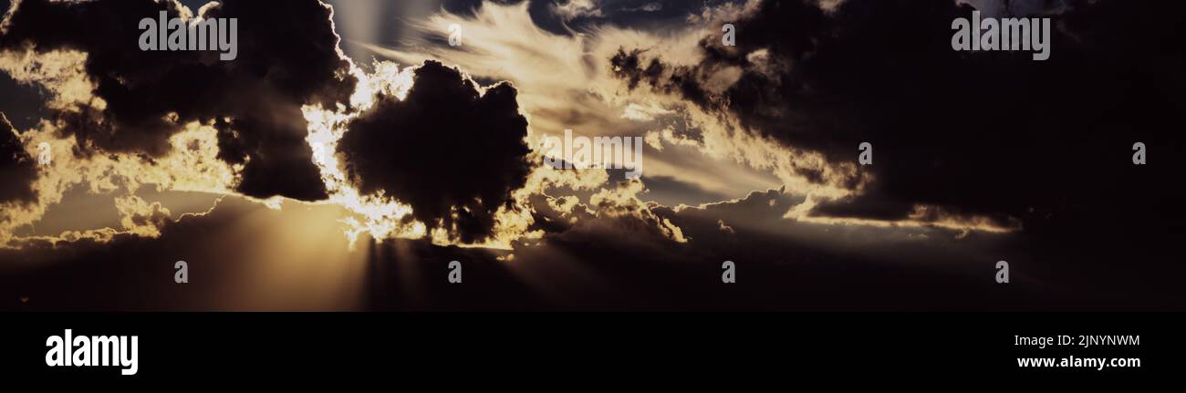 Landscape with the rays of God. Dramatic sky with sun rays shine ...