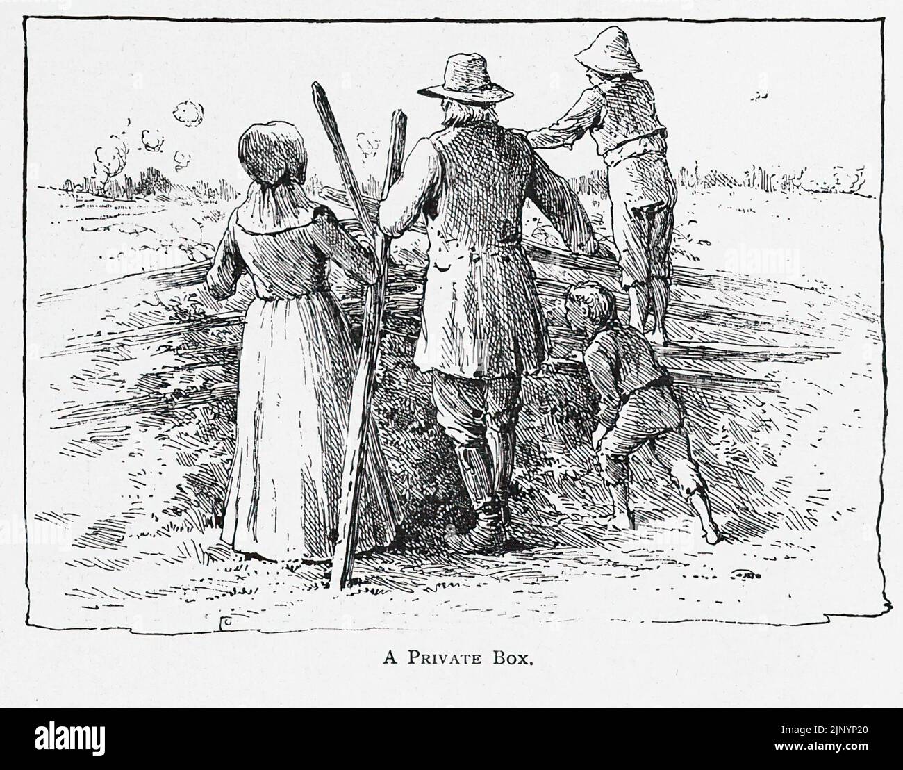 A Private Box. Spectators watch a battle from a distance. 19th century ...