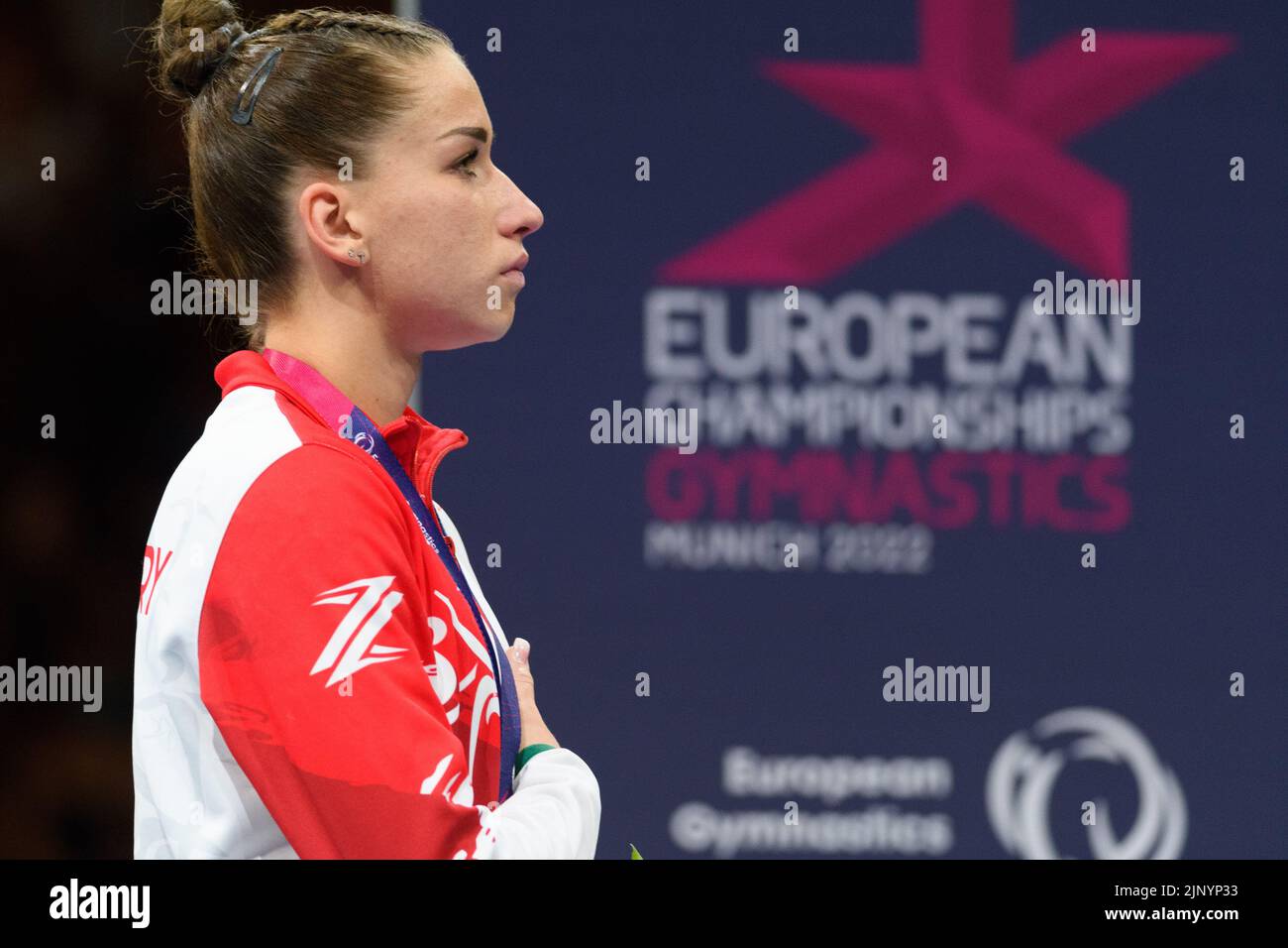 Munich, Germany. 14th Aug, 2022. European Championships, gymnastics ... Munich, Germany. 14th Aug, 2022. European Championships, gymnastics ...
