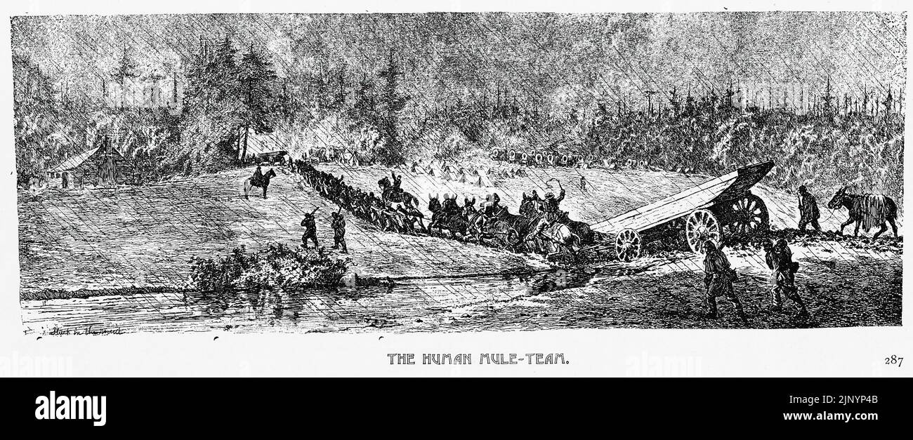 The Human Mule-Team. Union Army soldiers pulling horses and wagon ...