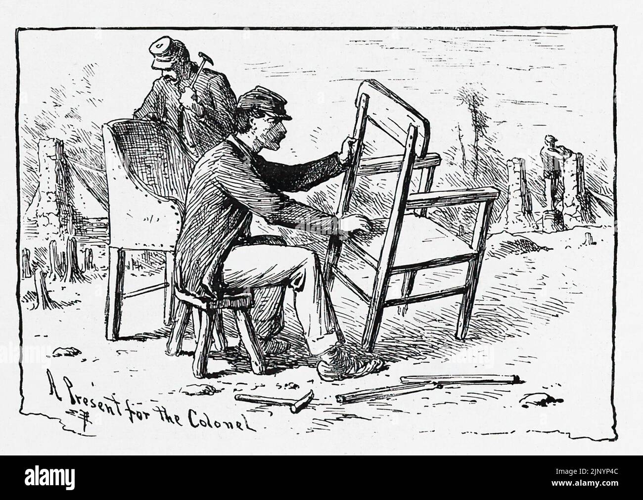 A Present for the Colonel. Union Army soldiers building furniture. 19th ...