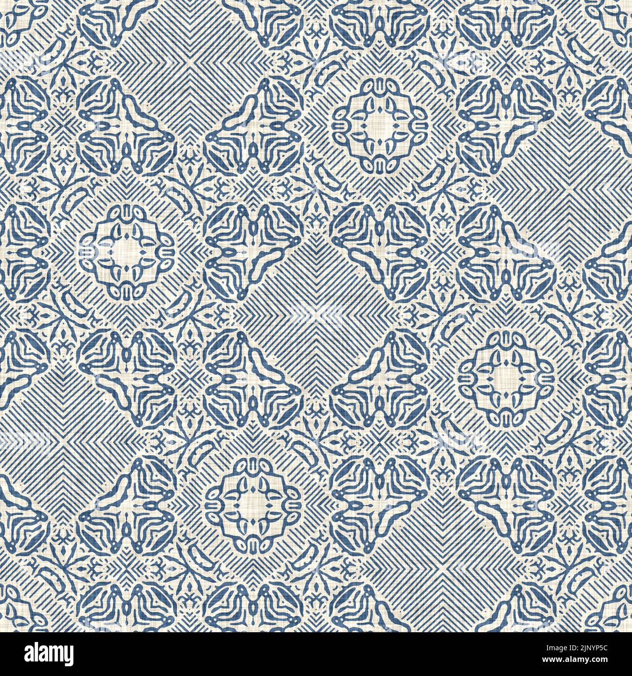 French blue linen effect geometric pattern. Classic 2 tone European ...