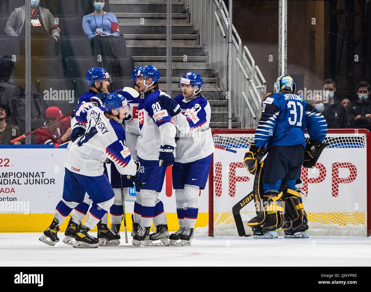 Slovakia celebrates a goal against Finland's goalie Juha Jatkola (31 ...