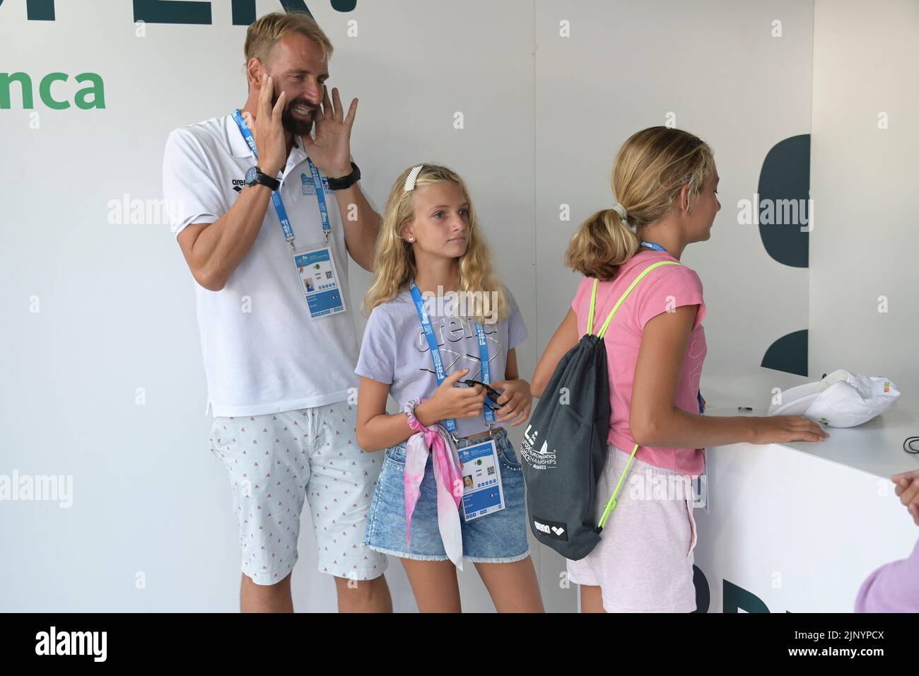 Massimiliano Rosolino and daughters Sofia Nicole and Victoria Sidney attend at the European ...