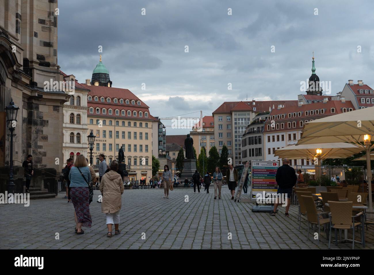 Dresden, Saxon, Germany, July 10, 2022 Pedestrians are walking over a ...
