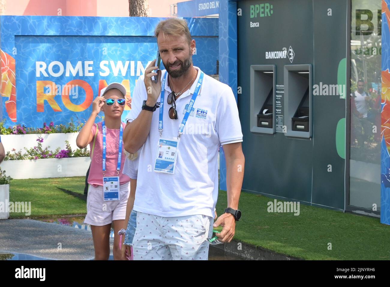 Rome, Italy. 13th Aug, 2022. Massimiliano Rosolino and daughters Sofia Nicole and Victoria ...