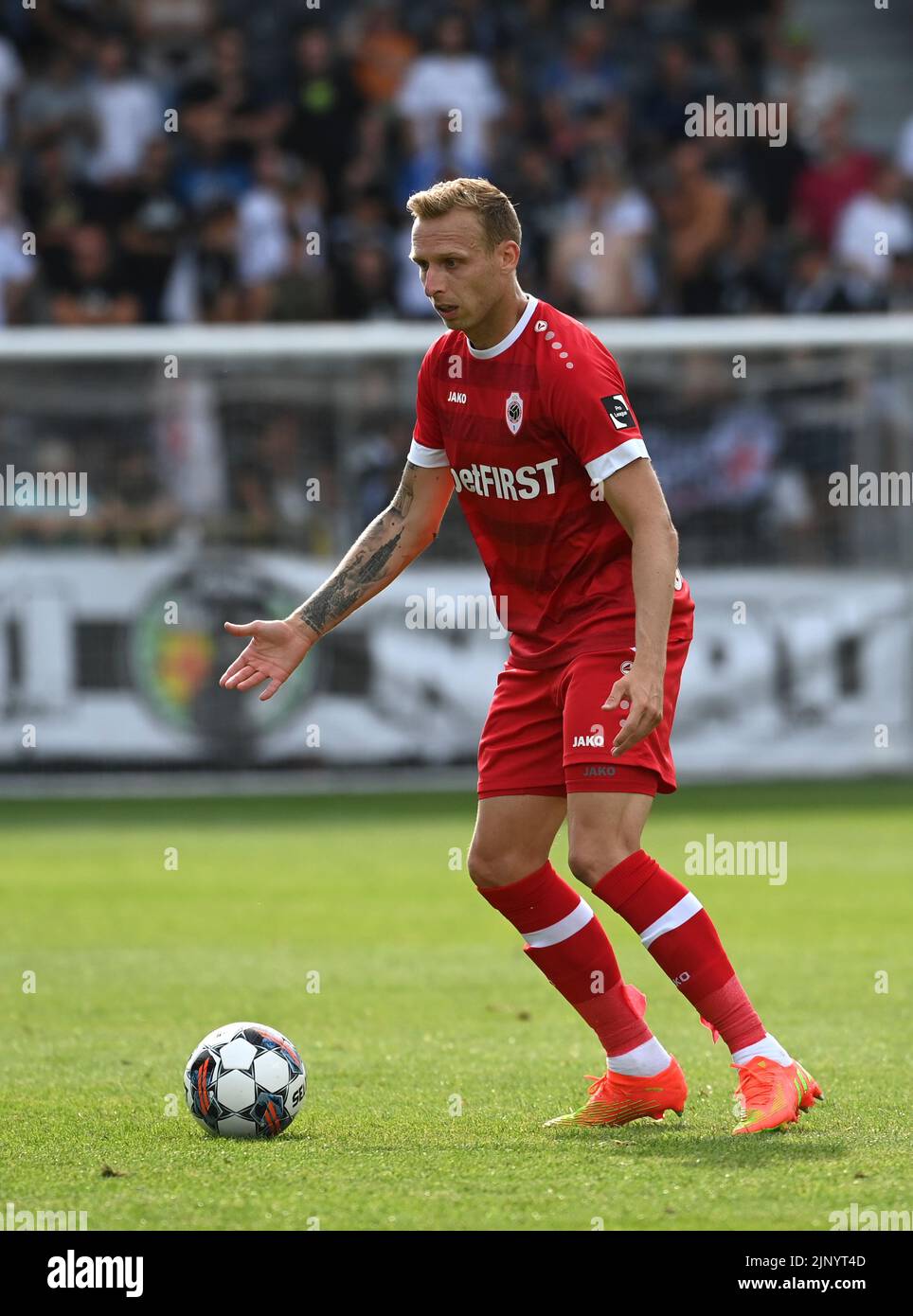 Antwerp's Ritchie De Laet controls the ball during a soccer match ...
