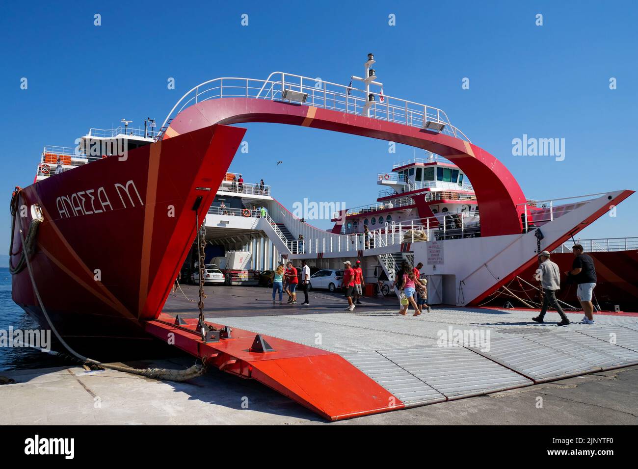 Ferry-boats harbor, Thassos island, Macedonia, North-Eastern Greece ...