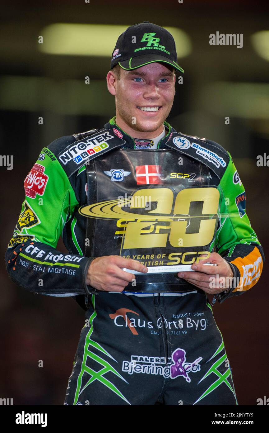 Benjamin Basso of Denmark with the trophy during the 2022 FIM Speedway ...