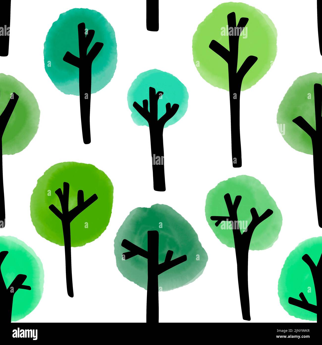 Cartoon autumn forest seamless watercolor trees pattern for fabrics and ...