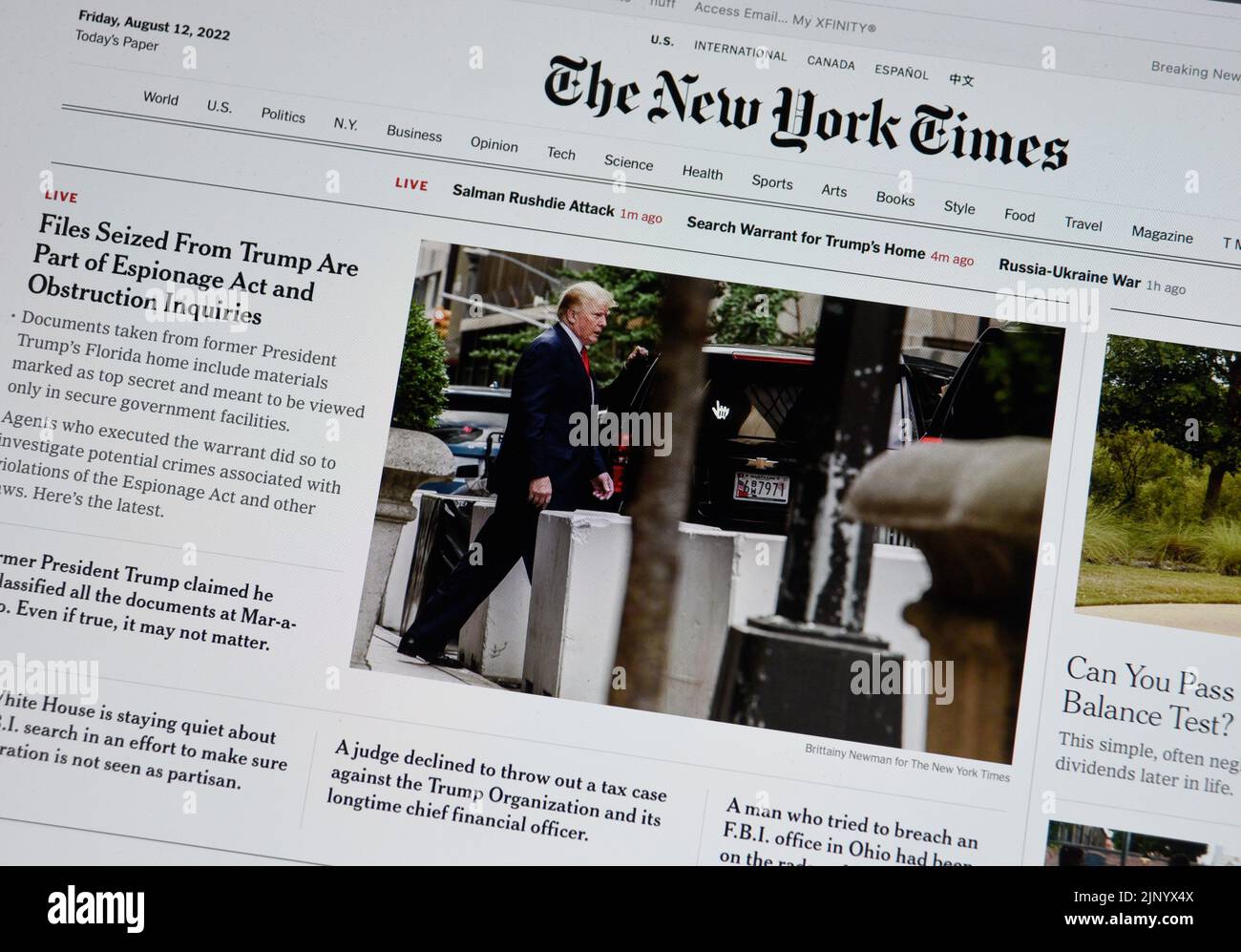 A computer screenshot of The New York Times website and coverage of the ...
