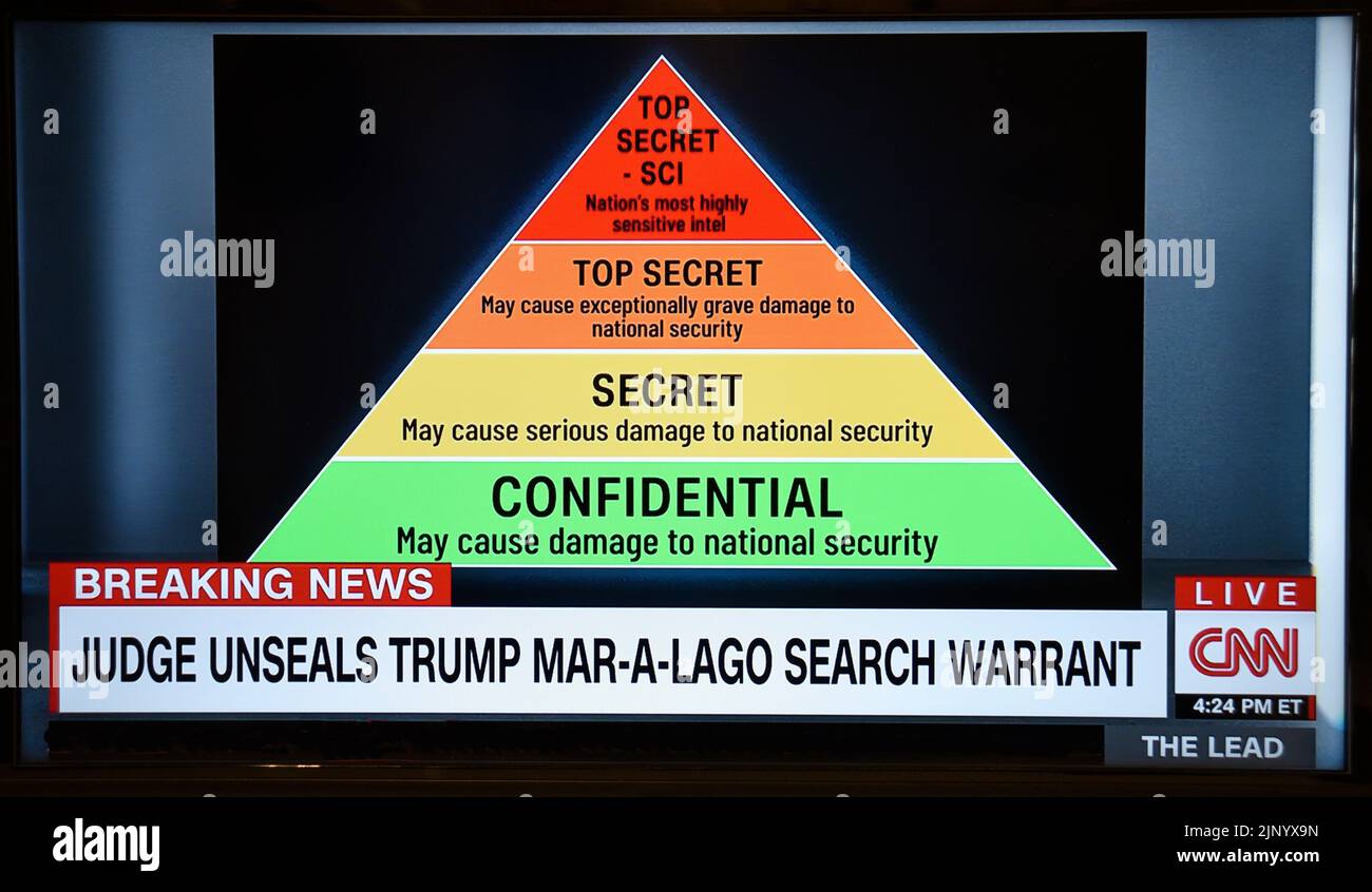 A TV screenshot of CNN coverage of the FBI search of Donald Trump's ...