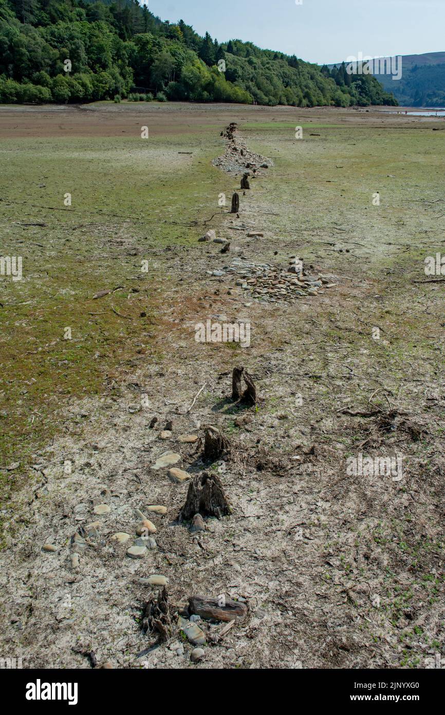Receding water's at Lake Vyrnwy dam now starting to reveal old roads ...