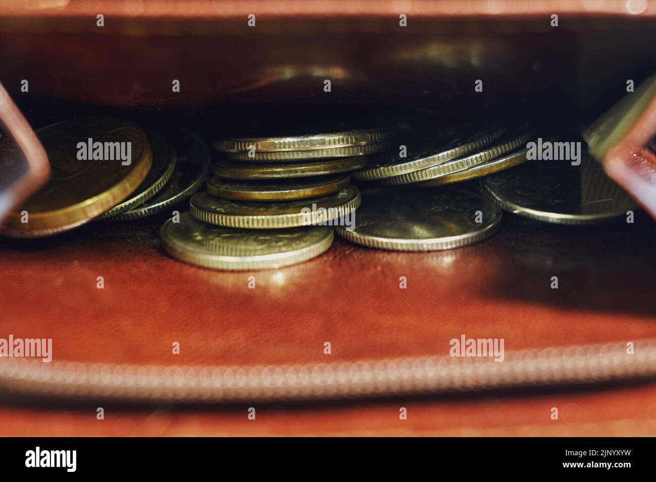 Russian money in a wallet close-up, coins rubles and kopecks from ...