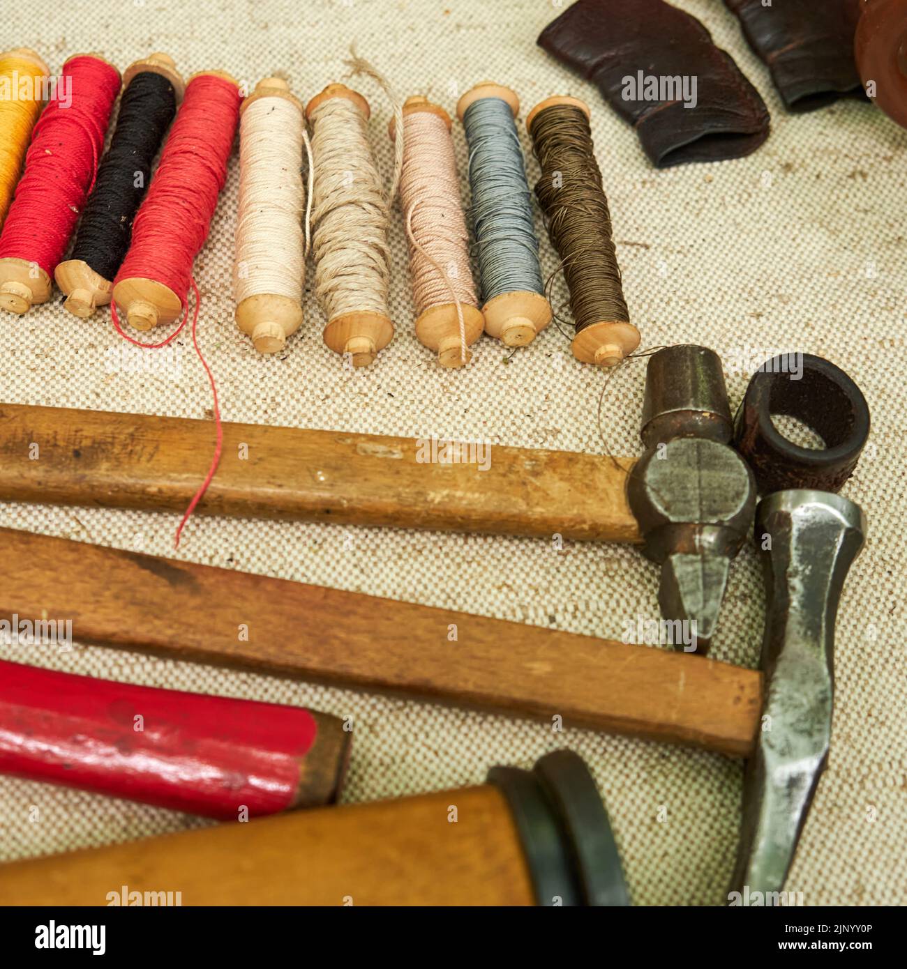 Making medieval vintage leather shoes, items for creating retro boots ...