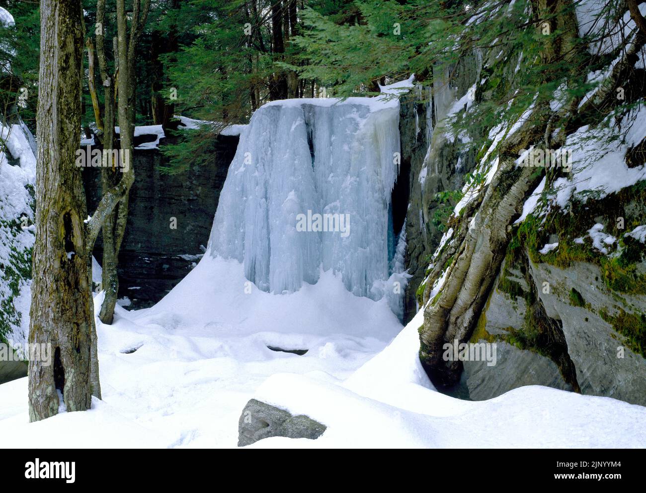 22-foot high Hector Falls flows over massive sandstone boulders in ...