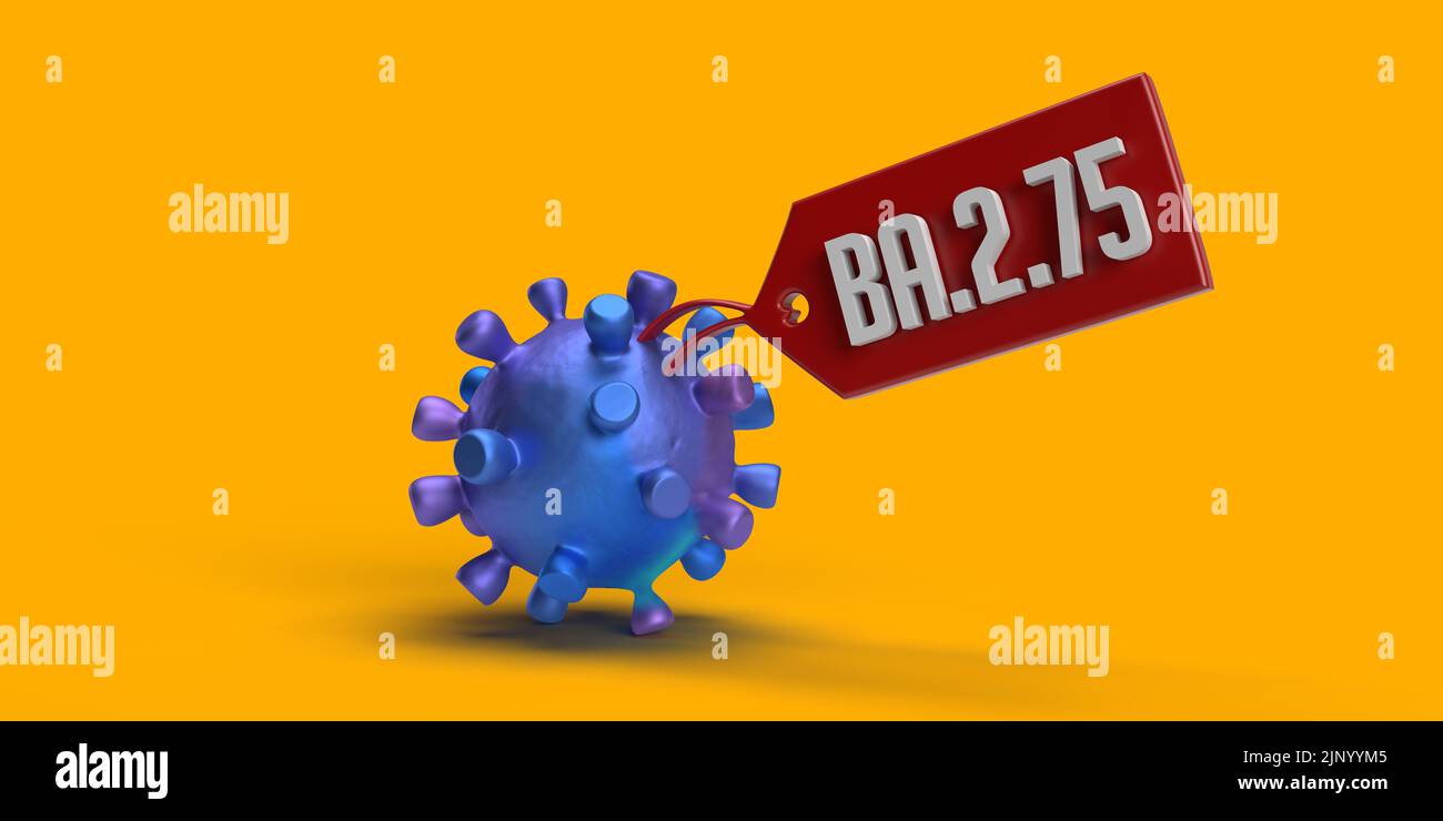 Breaking News: Sub-variant BA.2.75 Centaurus on yellow background. 3D ...