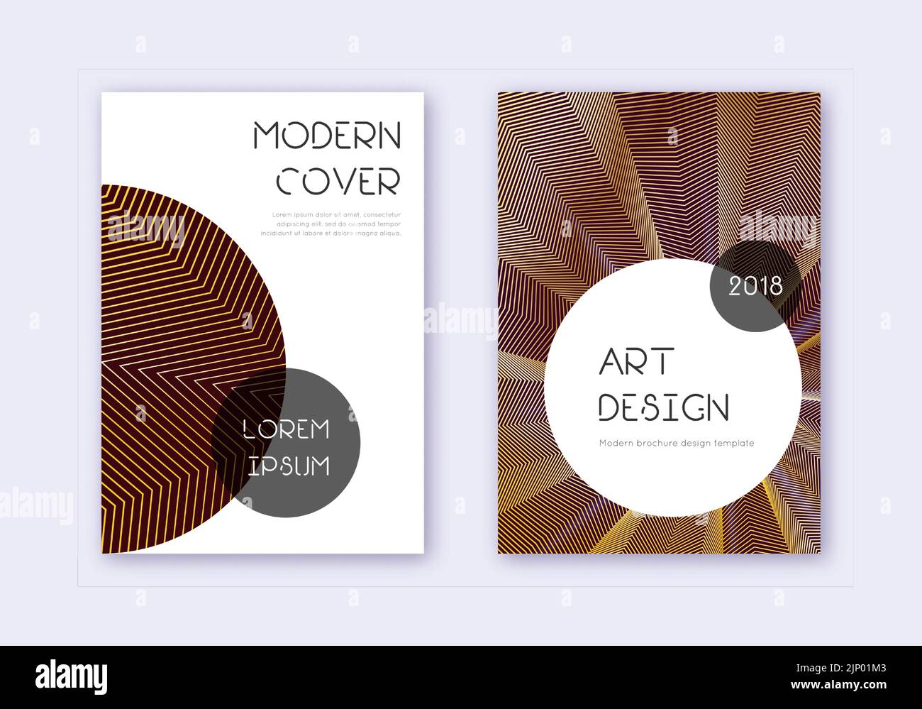 Trendy cover design template set. Gold abstract lines on maroon ...