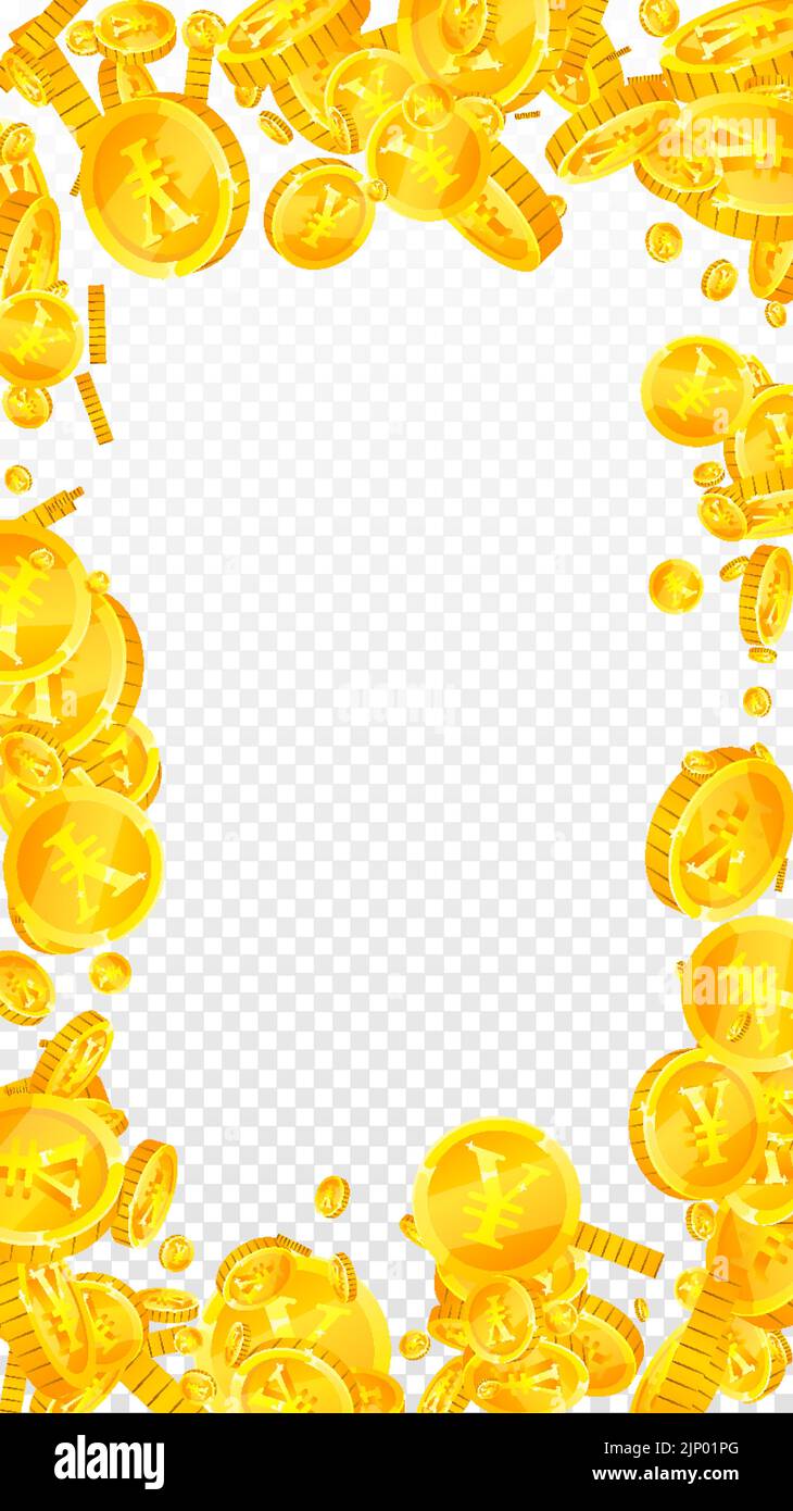 Chinese yuan coins falling. Scattered gold CNY coins. China money ...