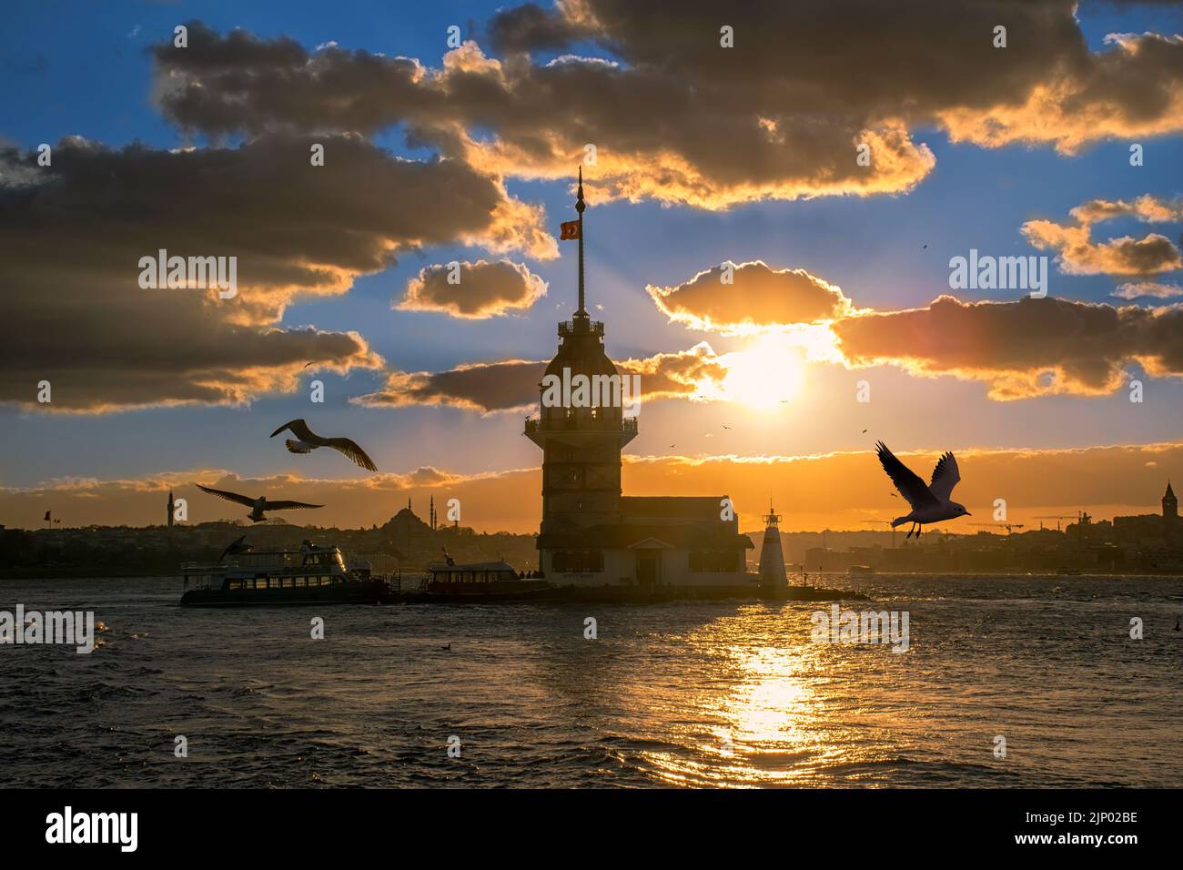 Awesome sunset at Maiden Tower. An iconic landmark on Istanbul's ...