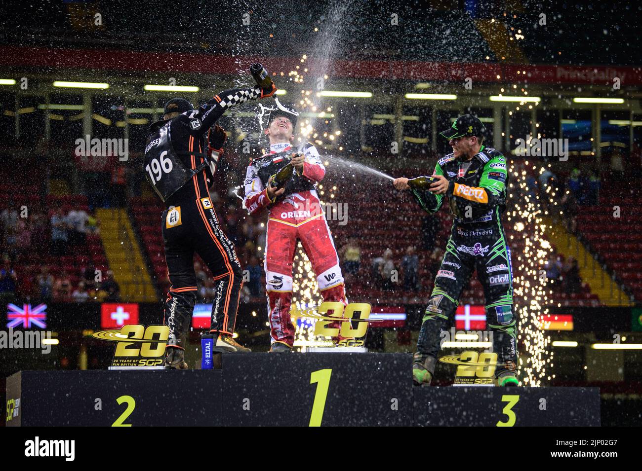 Champagne celebrations during the FIM Speedway Grand Prix 2 of Great ...