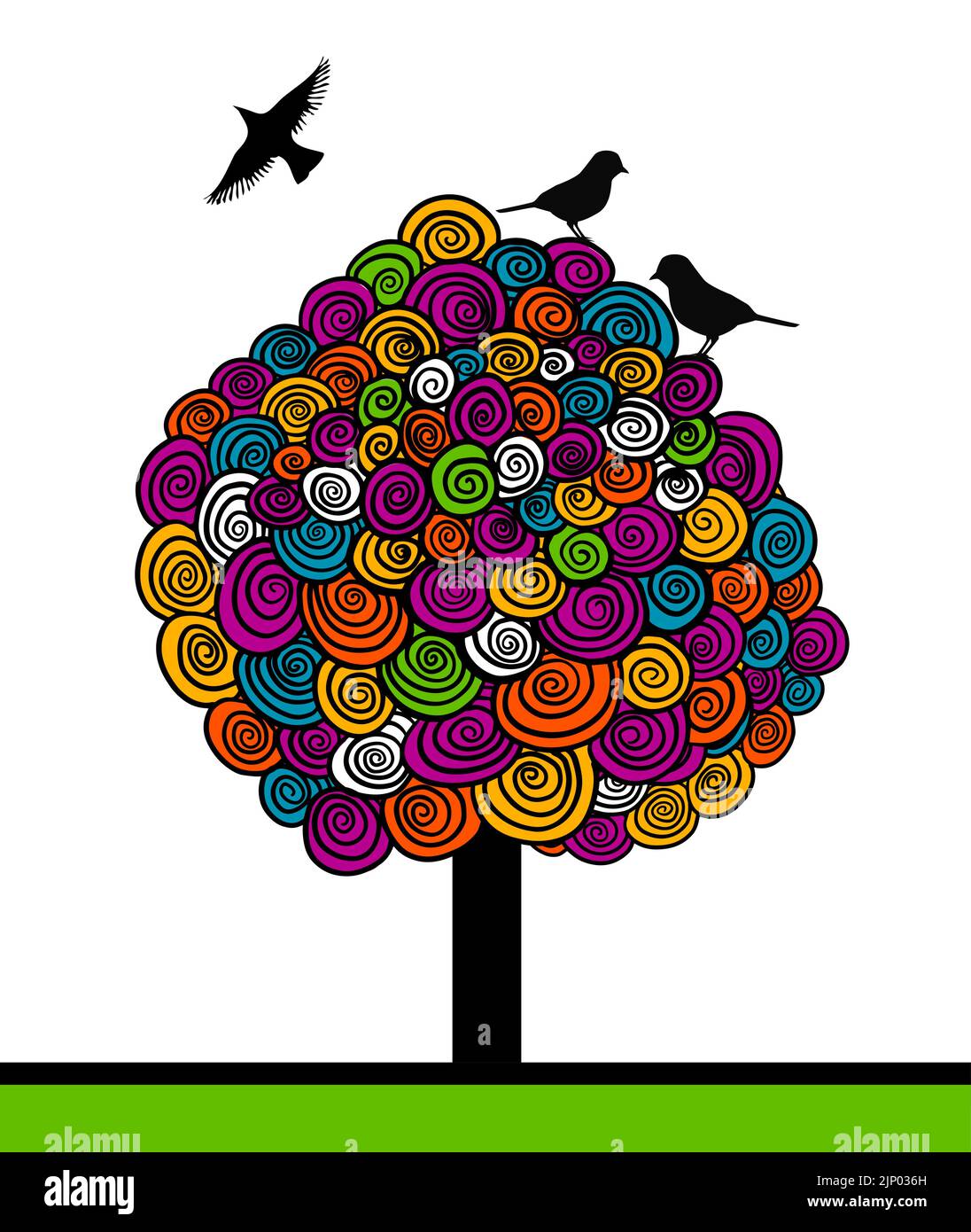 Abstract colorful tree with birds. Vector illustration Stock Vector ...